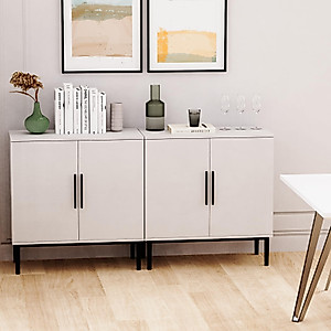 REHOOPEX Storage Cabinet, Modern Accent Buffet Cabinet, Free Standing Sideboard and Buffet Storage with Door, Wood Buffet Sideboard for Bedroom, Living Room, Kitchen or Hallway (1, White)