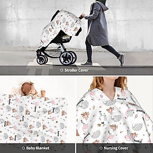 Personalized Baby Car Seat Cover Custom Name Childish Boho Elephant Flamingo Infant Carseat Canopy Multi-Use for Newborn Stroller Nursing Breastfeeding Cozy Soft Gift