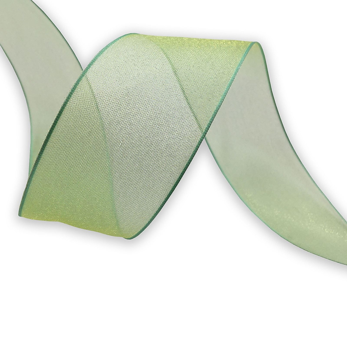 XMRIBBON Apple Green Sheer Organza Ribbon Wired 1-1/2 Inch X 25 Yards for Spring Gift Package Wrapping,Wedding,Party Decoration