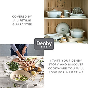 Denby - Natural Canvas White Cast Iron Casserole Dish Shallow - Dutch Oven, Oven Safe Pot, Enamelled - 3.8L Capacity, 11.8in - Serves 4-6 People