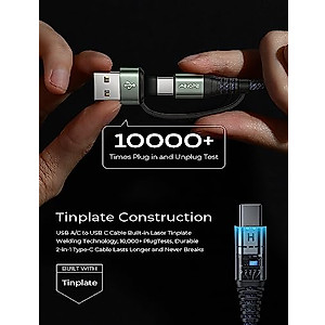 AINOPE Newest 2-in-1 Charger Cable 2-Pack 6.6ft, 3.1A C to C Fast Charging Cable Nylon Braided USB A/C to USB C Cord Compatible with iPad Pro/Air/Mini 6 MacBook Air Galaxy S22 21 S10 Note