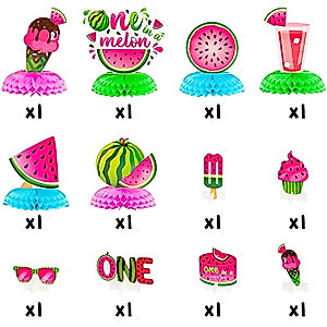 OSNIE 12Pcs Watermelon 1st Honeycomb Centerpieces Table Toppers for Kids One in a Melon Party Decor Summer Fruit Pink Watermelon Party Supplies One Year Old Birthday Party Baby Shower Photo Prop