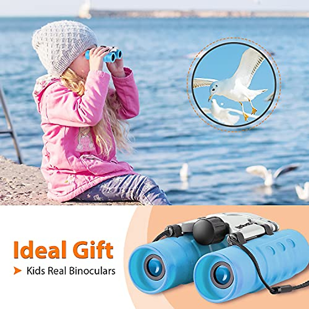Binoculars for Kids Best Gifts for 3-12 Years Boys Girls 8x21 High-Resolution Real Optics Mini Compact Binocular Toys Shockproof Folding Small Telescope for Bird Watching, Camping, Sky Blue