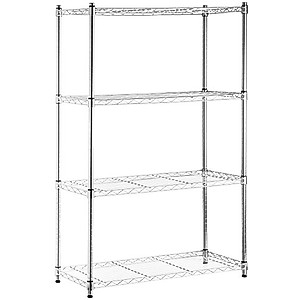 AmazonBasics 4-Shelf Shelving Storage Unit on 3'' Wheel Casters, Chrome Silver & 3-Shelf Adjustable, Heavy Duty Storage Shelving Unit (250 lbs per shelf), Steel Wire Rack, Chrome (23.3L x 13.4W x 30H)