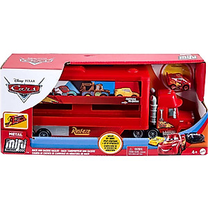 Mattel Disney and Pixar Cars Mini Mack Racers Hauler & 1 Toy Car, Transporter Truck Holds 18 Minis, Collectible Set