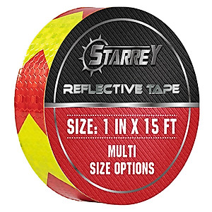 STARREY Reflective Tape Red & Yellow 1 in X 15 FT Waterproof Self Adhesive Trailer Safety Caution Reflector Conspicuity Tape for Trucks Cars