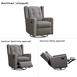 Baby Relax Mikayla 4-in-1 Swivel Glider Rocker Recliner Chair, Gray Microfiber