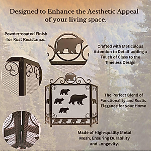 BestGiftEver 3-Panel Fireplace Screen Decorative with Sloth of Bears Design - Stand Alone Fireplace Cover Metal Mesh Screen - Home Decorative Firescreen for Cabin, Wildlife, and Woodland Theme