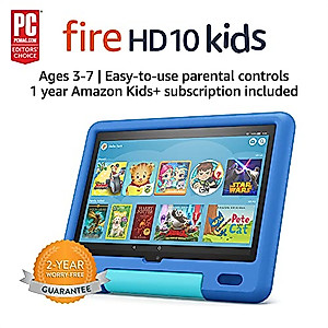 Amazon Fire HD 10 Kids tablet, 10.1", 1080p Full HD, ages 3–7, 32 GB, Sky Blue