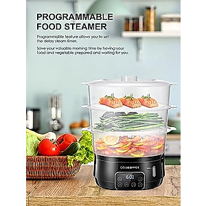Cozeemax Food Steamer Electric, 13.7QT 3 Tier Digital Vegetable Steamer for Cooking With Appointment 800W, BPA Free, Dishwasher Safe, Auto Shutoff & Boil Dry Protection