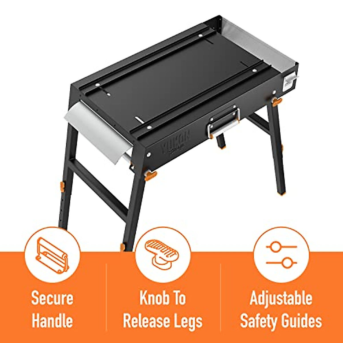 Yukon Glory Universal Portable Grill Table/Flat Top Grill Griddles Stand with Built in Grill Caddy - Designed to Fit Tabletop Blackstone Griddle & Many Others - Outdoor Cooking Camping & Tailgating