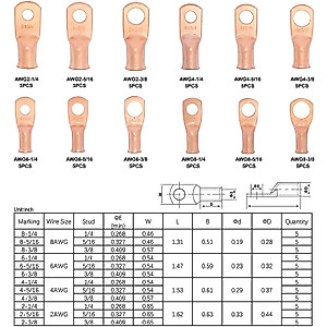 Sanuke 120Pcs AWG 8 6 4 2 Copper Wire Lugs with Heat Shrink Set, 60Pcs Heavy Duty Battery Cable Closed End Tubular Ring Terminals Connectors with 60Pcs Heat Shrink Tubing