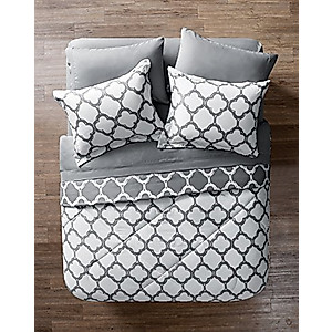 VCNY Home Galaxy Reversible 8 Piece Bed-In-A-Bag Comforter Set, Queen, Grey/White