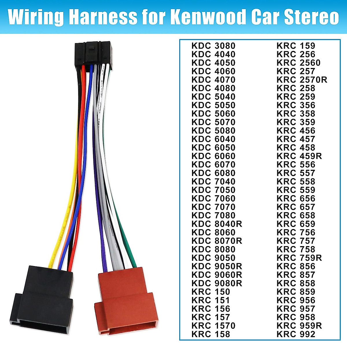 16 Pin ISO Car Radio Wiring Harness Adapter Compatible with Kenwood JVC Aftermarket Stereo Radio Connector