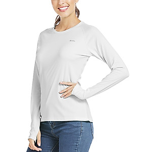 Willit Women's UPF 50+ Sun Protection Shirt Long Sleeve SPF UV Shirt Rash Guard Swim Hiking Fishing Tops Lightweight White L