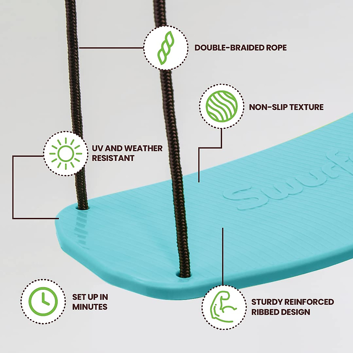 Swurfer Kick Stand Up Tree Swing, Outdoor Swing – Swingset Outdoor for Kids with Adjustable Handles, Outdoor Swing for Kids, Outdoor Play, Weatherproof, Easy Installation, 200 lbs, Ages 6+, Blue