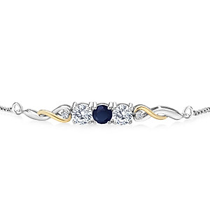 925 Sterling Silver and 10K Yellow Gold Blue Sapphire White Moissanite and White Lab Grown Diamond Tennis Bracelet For Women (1.62 Cttw, Gemstone September Birthstone, Fully Adjustable Up to 9 Inch)