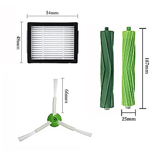 Replacement Parts Compatible with iRobot Roomba I, E & J Series i7 i7+ i2 i3 i3+ i4 i4+ i6 i6+ i8 i8+/Plus j6+ j7 E5 E6 E7, 1 Set of Multi-Surface Rubber Brushes, 6 HEPA Filters, 6 Side Brushes