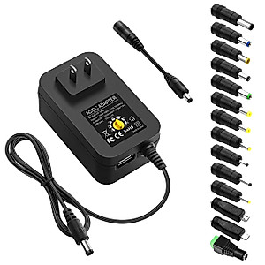 ALITOVE 30W Universal AC to DC Power Supply Adapter 3V to 12V Adjustable with 14Adapter Tips & USB Port for Household Electronics Routers 2.5A Max