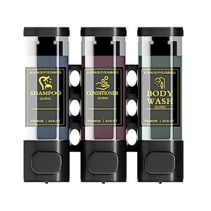 Shampoo and Conditioner Dispenser, Bathroom Shower Dispenser 3 Chamber No Drill Wall-Mounted Soap Dispenser for Bathroom Hotel Kitchen Large Capacity
