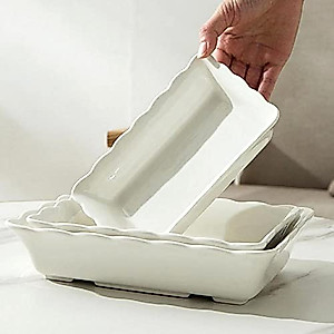 GENDLTHIJ 3 Tier Ceramic Fruit Bowls for Kitchen Fruit Basket for Kitchen Counter, Ceramic Fruit Serving Tray with Bamboo Stand, for Fruit Vegetable Snack Dessert (Three Tier White with Drawer)