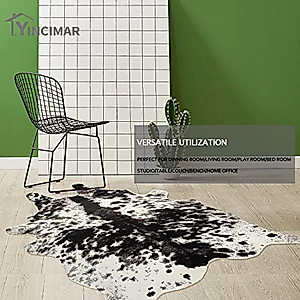 Yincimar Faux Cowhide Rug Extra Large Cow Print Area Rug 5.2ft x 6.6ft Non-Slip Animal Hide Carpet for Bedroom Living Room Western Home Office Decor (Black/Grey/White)