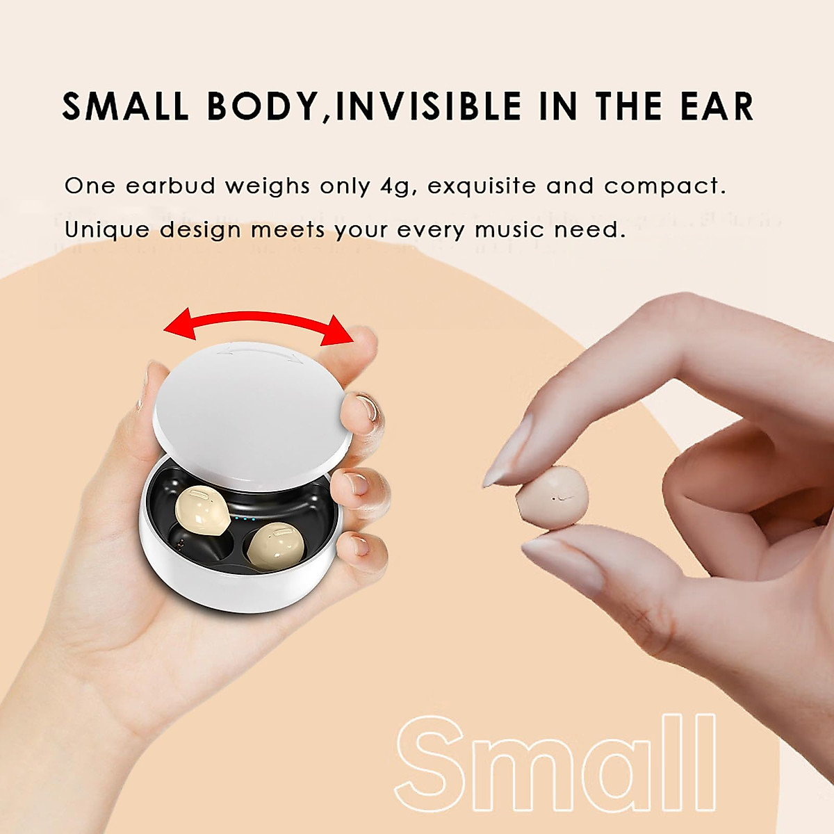 Smallest Invisible Earbuds Wireless Ear Buds Bluetooth in Ear Mini Discreet Small Tiny Earpiece Sleep Earbuds Hidden with Charging Case Headphones for Small Ears Work Sleeping Android iOS Yellow