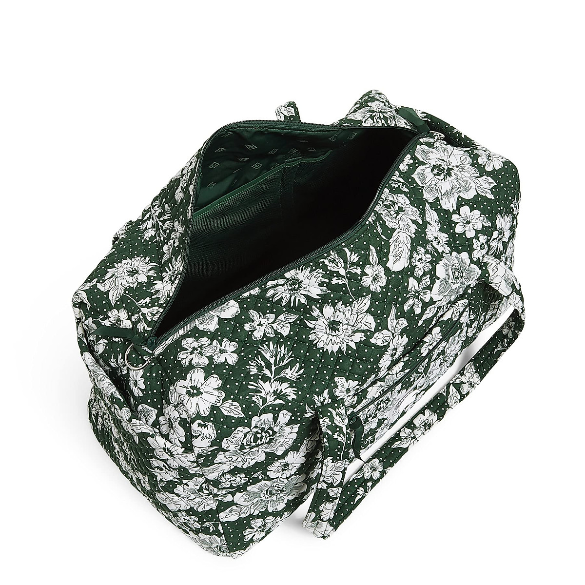Vera Bradley Women's Cotton Collegiate Large Travel Duffle Bag (Multiple Teams Available), Michigan State University Dark Green/White Rain Garden - Recycled Cotton, One Size