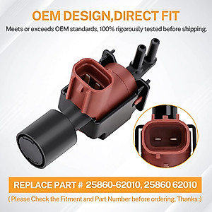 25860-62010 Toyota Vacuum Switching Valve Solenoid VSV Replacement for 1992-2007 Toyota Camry Sienna Avalon Highlander Solora 92-06 Lexus ES RX 300 330 3.0 3.3L Replace 911-612 EGR Vacuum Switch Valve