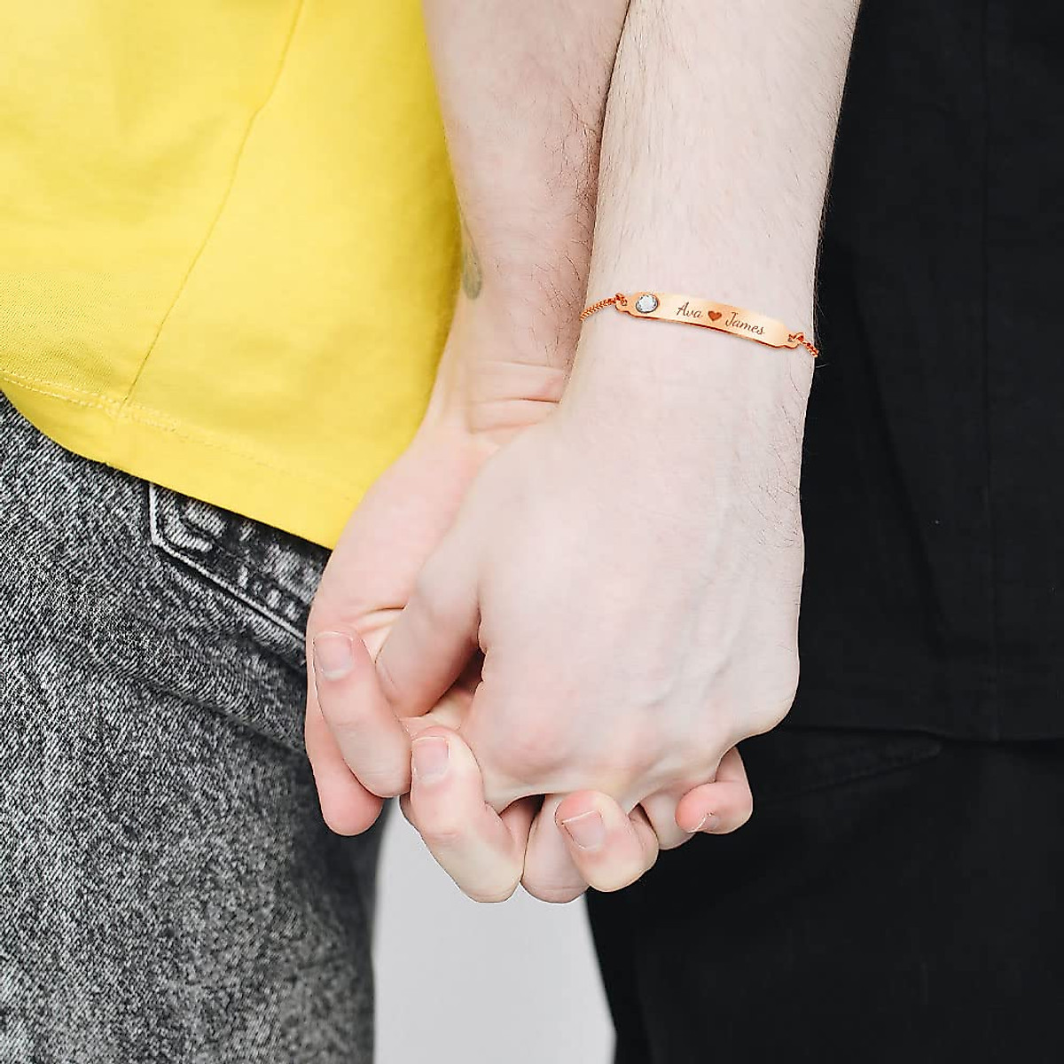 YESTIME Custom Name Bar Bracelet Personalized - 18K Gold Plated Adjustable Personalized Text Bracelet, Customized Jewelry Gift for Women Girlfriend