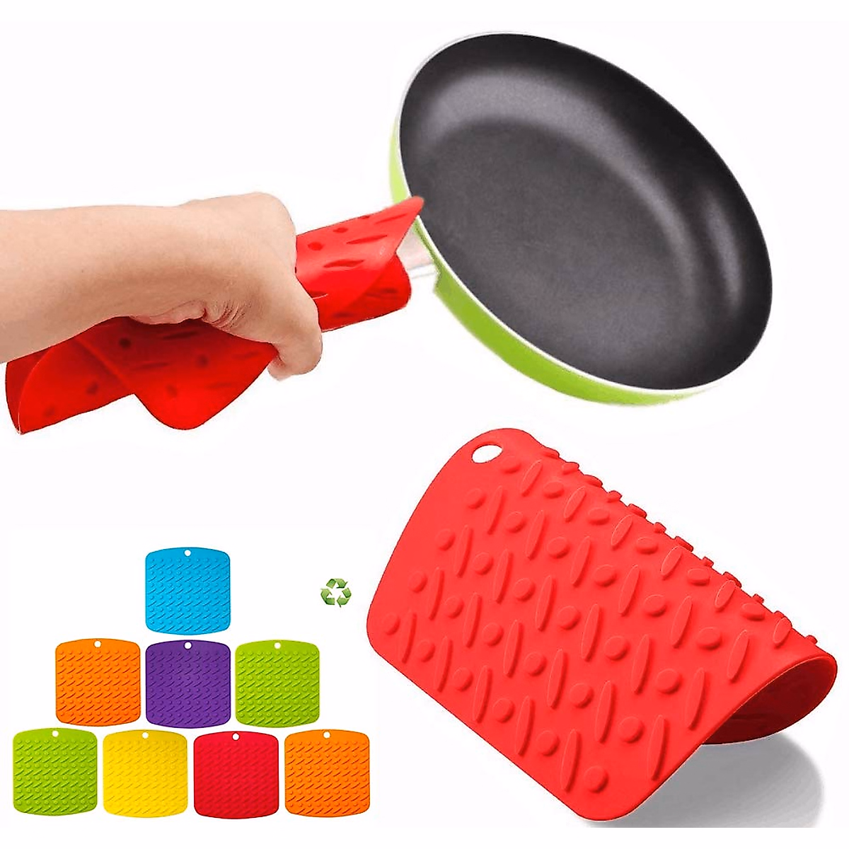 BHMBKCT Silicone Pot Holders, Trivet Mat, Hot Pad, Jar Opener, Pot Spoon Rests, Non Slip, Set of 8 (6.8 x 7 inch)…