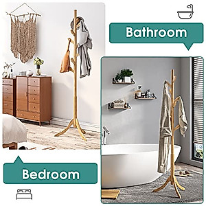 viewcare Coat Rack Free Standing, Adjustable Coat Tree with 8 Hooks, Bamboo Coat Stand for Entryway, Hallway, Corner, Bedroom & Office, Sturdy Coat Rack for Coats, Hats, Scarves, and Handbags