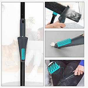 MAVRIZ Pet Hair Removal Broom Carpet Rake Rubber Broom with Squeegee Rug Rake to Fluff Carpet