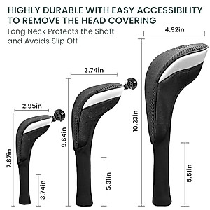 FINGER TEN Golf Club Head Covers Woods Driver Fairway Hybrid 3/4/5 Set, Headcovers Men 1 3 5 7 X Interchangeable Number Tag, Fit All Wood Clubs (3 Pack-Black(1D+1F+1H))