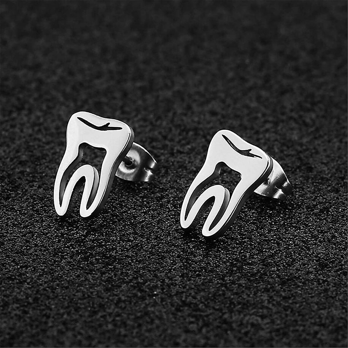 ONLYJUMP 4 Pairs Stainless Steel Earrings Funny Earrings Punk Tooth Stud Earrings Set for Women Personalized Minimalist Punk Earrings (4 Pairs Tooth Earring)