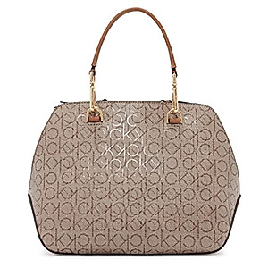 Calvin Klein Lucy Triple Compartment Satchel, Almond/Taupe/Caramel Embossed