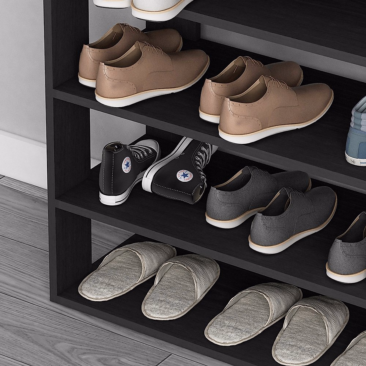 sogesfurniture 5-tier Wooden Shoes Rack Organizer with Storage Compartment, Free Standing Shoe Storage Shelf for Entryway, Living Room, Hallway, Doorway (29.5" Black)