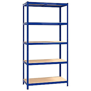 vidaXL - Durable 5-Layer Shelves, 2 pcs, Industrial Style, Galvanized Steel & Engineered Wood, Generous Storage Space, Blue