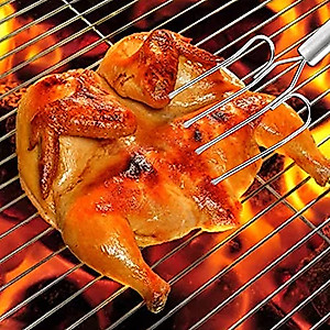 Goeielewe 2-Pack Stainless Steel Turkey Lifter Multi-end Turkey Fork Pork Steak Grill Fork BBQ Hot Dog Roasting Sticks Camping Needle Skewers Thanksgiving