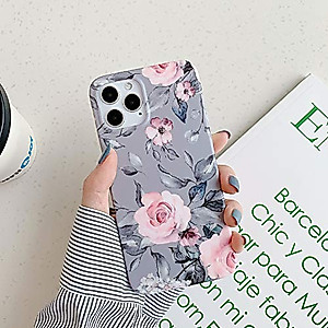YeLoveHaw Designed for iPhone 14 Pro Case for Women Girls, Soft Slim Full-Around Protective Cute Case, Floral & Purple Gray Leaves Pattern, Compatible with iPhone 14Pro 2022 6.1'' (Pink Flowers)