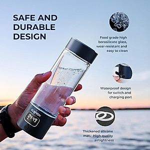 CLWRSN Hydrogen Water Bottle Generator with PEM & SPE Technology, High Borosilicate Glass, High Air Tightness with Countdown Timer and Battery Level Display,Suitable for Office, Home, Gym and Outdoor