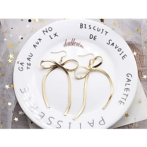 Doubnine Bow-Knot Ribbon Drop Dangle Earrings Handmade Minimal Snake Chain Textured Sweet Jewelry for Women