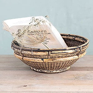 Creative Co-Op Handwoven Bamboo and Rattan Bowl, Distressed Finish Decorative Storage, 14" L x 14" W x 5" H, Natural