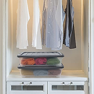 CadineUS 3-pack Large Plastic Under Bed Boxes with Wheels, Shallow Storage Tote Bins, 40 Quarts