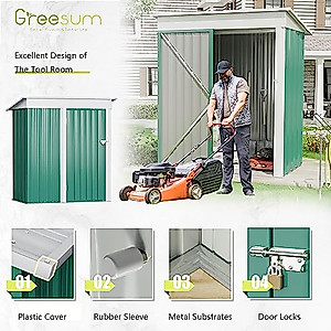 Greesum Metal Outdoor Storage Shed 5FT x 3FT, Steel Utility Tool Shed Storage House with Door & Lock, Metal Sheds Outdoor Storage for Backyard Garden Patio Lawn, Green