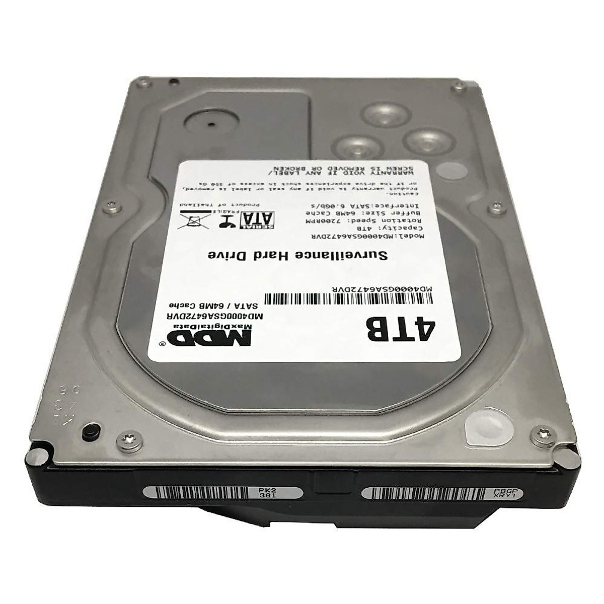 MaxDigitalData 4TB 64MB Cache 7200PM SATA 6.0Gb/s 3.5" Internal Surveillance CCTV DVR Hard Drive (MD4000GSA6472DVR) - w/ 2 Year Warranty (Renewed)