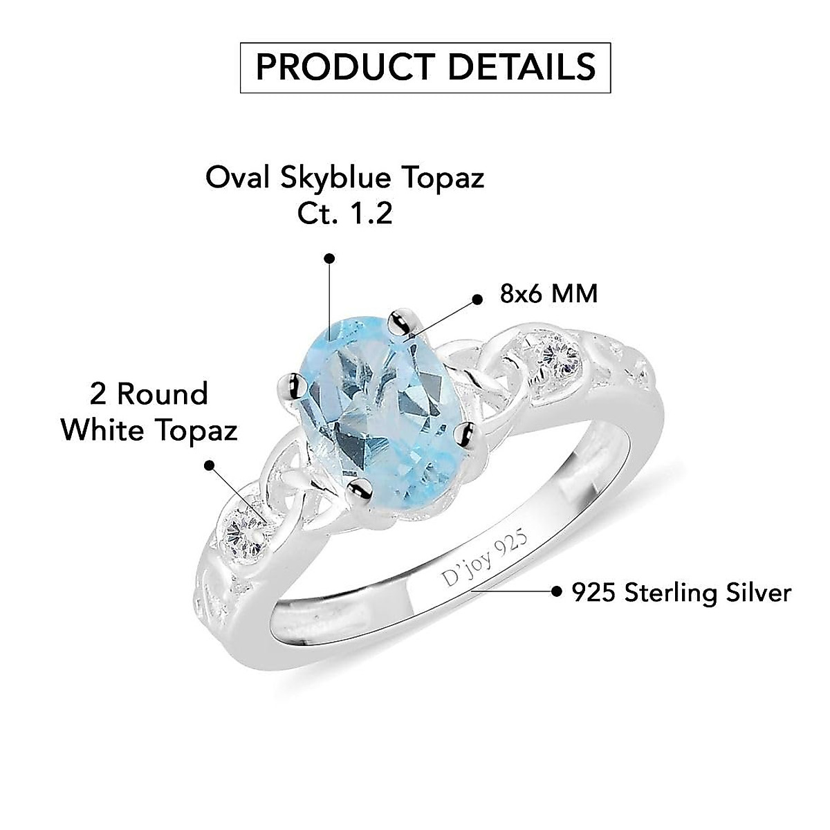 925 Sterling Silver Sky Blue White Topaz Statement November Birthstone Ring For Women Jewelry Size 7 Cttw 1.2 Unique Birthday Gifts for Women