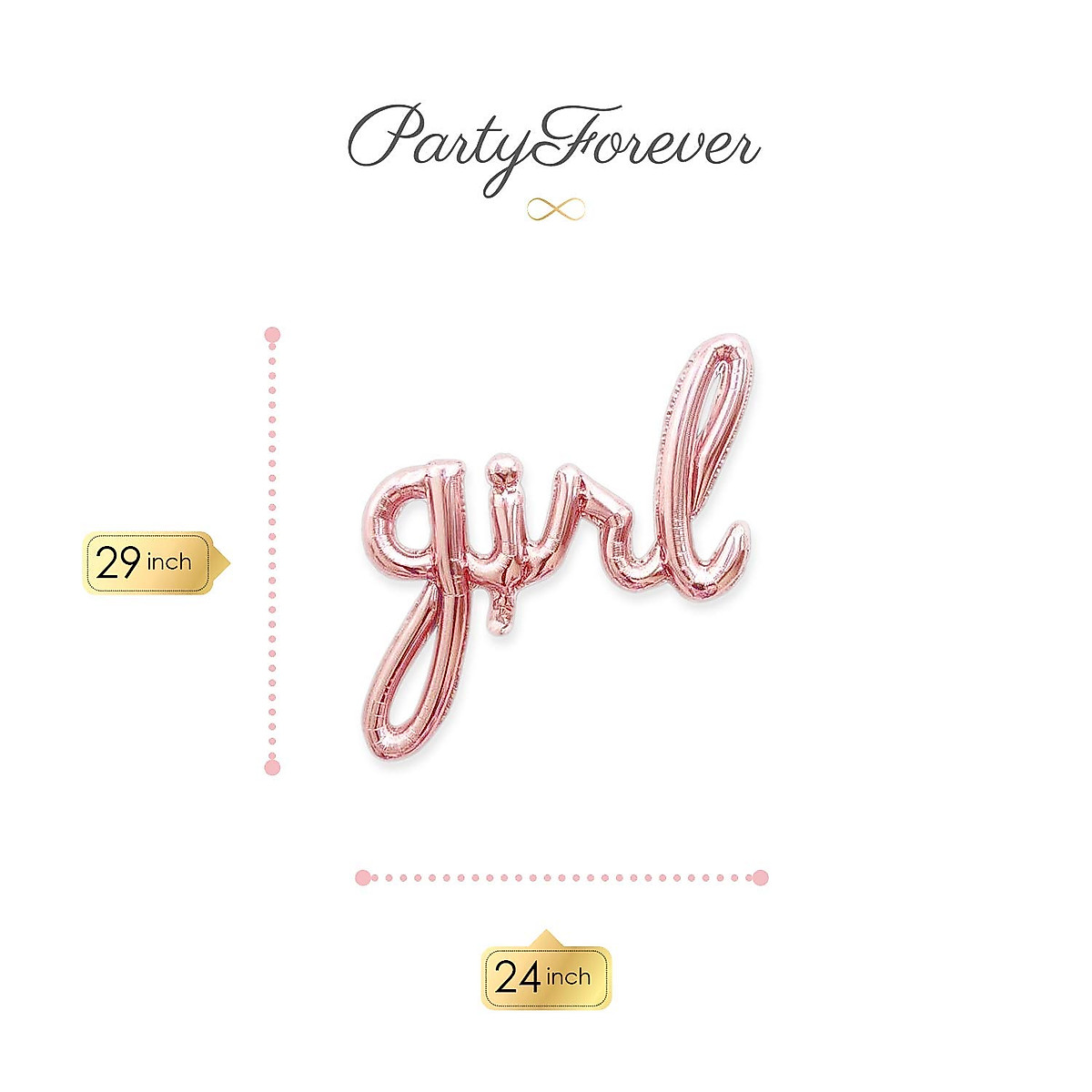 PartyForever Baby Girl Balloon Rose Gold Letters for Baby Shower Decorations, Girl Gender Reveal Foil Balloons Letters Banner