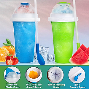Slushie Maker Cup,FUROLD Frozen Magic Squeeze Cup Slush Cup DIY Slushies Cup Smoothies Double Layers , Homemade Slushie Machine w/ Straw and Spoon, Ice Cream Maker Cool Stuff Gifts for Kids & family