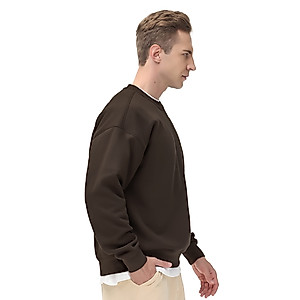 THE GYM PEOPLE Men's Fleece Crewneck Sweatshirt Thick Loose fit Soft Basic Pullover Sweatshirt(Brown, Small)